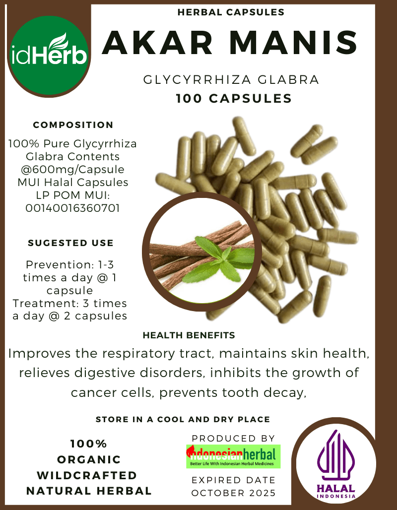 100 Capsule Of Glycyrrhiza Glabra Akar Manis Black Sugar Common ...